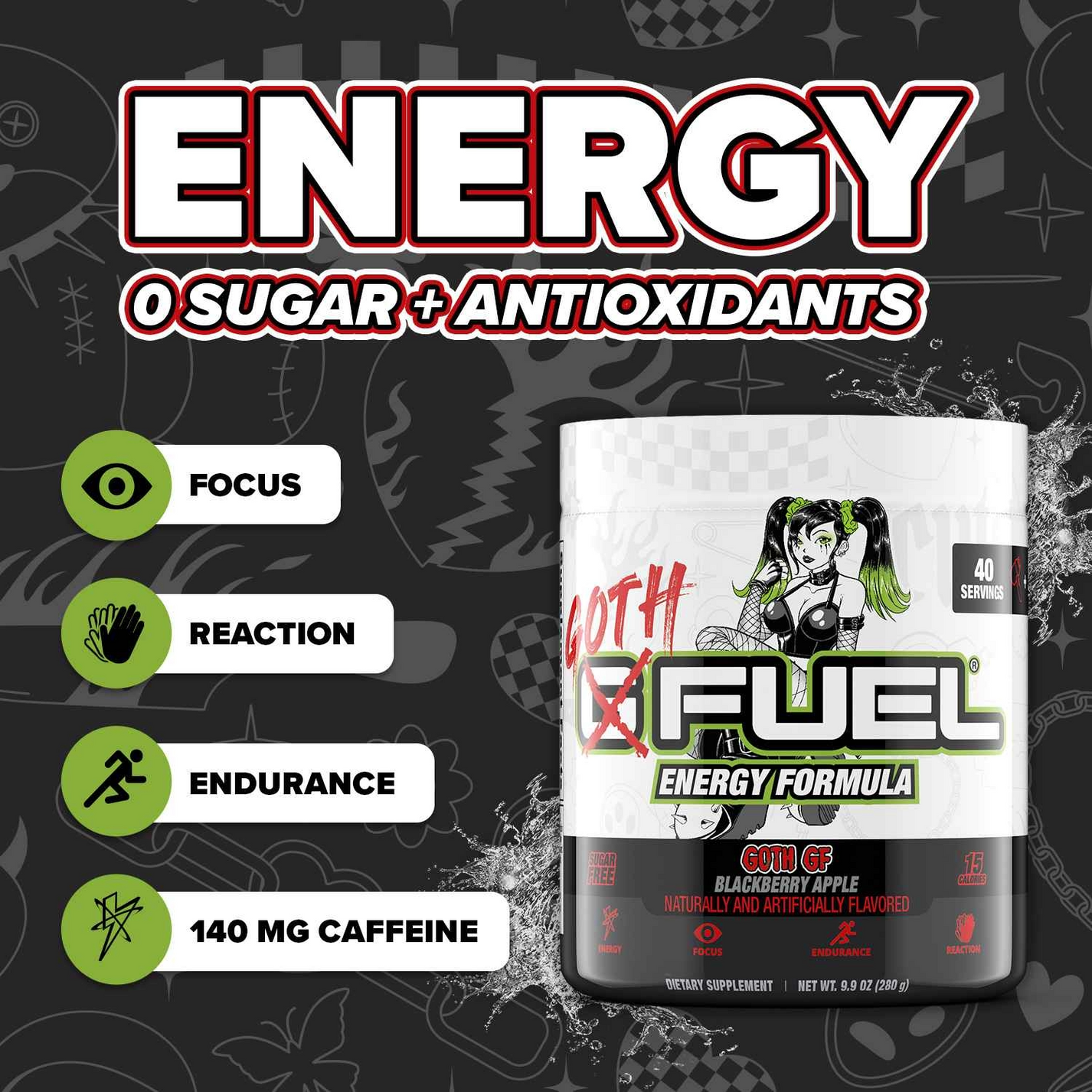 G Fuel Goth GF Tub - 40 Servings - Gamer - Energy Drink - UK – ESGAMING